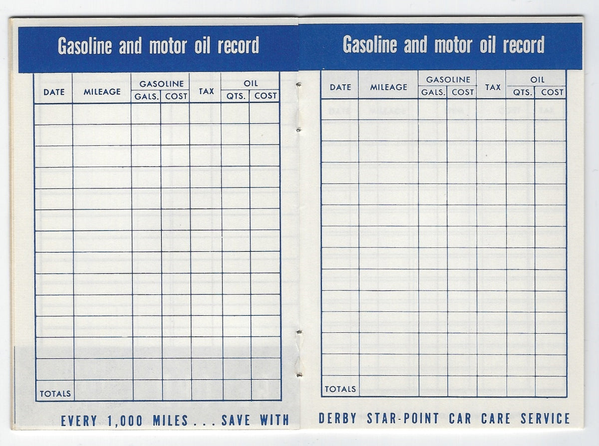 VINTAGE 1960'S DERBY GAS/OIL ADVERTISING CAR RECORD POCKET NOTEBOOKS-W ...