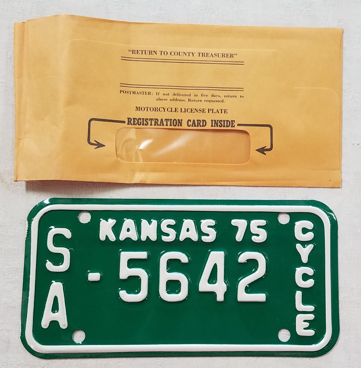 VINTAGE 1975 KANSAS MOTORCYCLE LICENSE PLATE TAG-NEW OLD STOCK-WITH EN ...