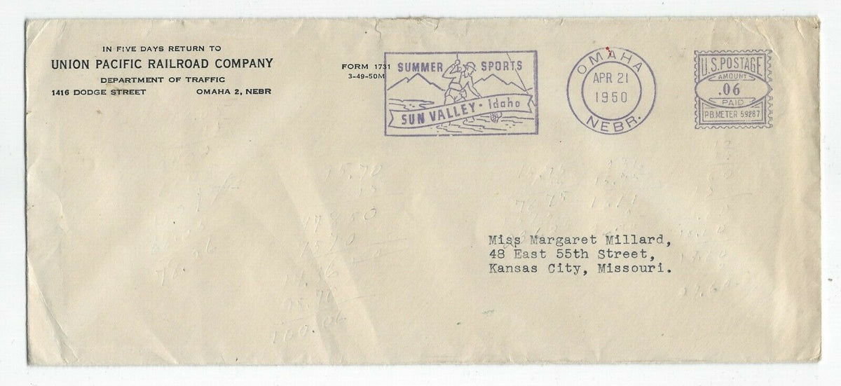VINTAGE 1950 UNION PACIFIC RAILROAD LETTER+ENVELOPE-CJ COLLINS SIGNED ...